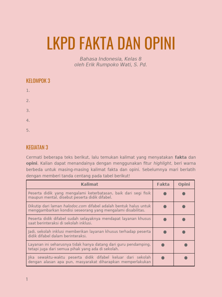 LKPD 3 Fakta Dan Opini | PDF