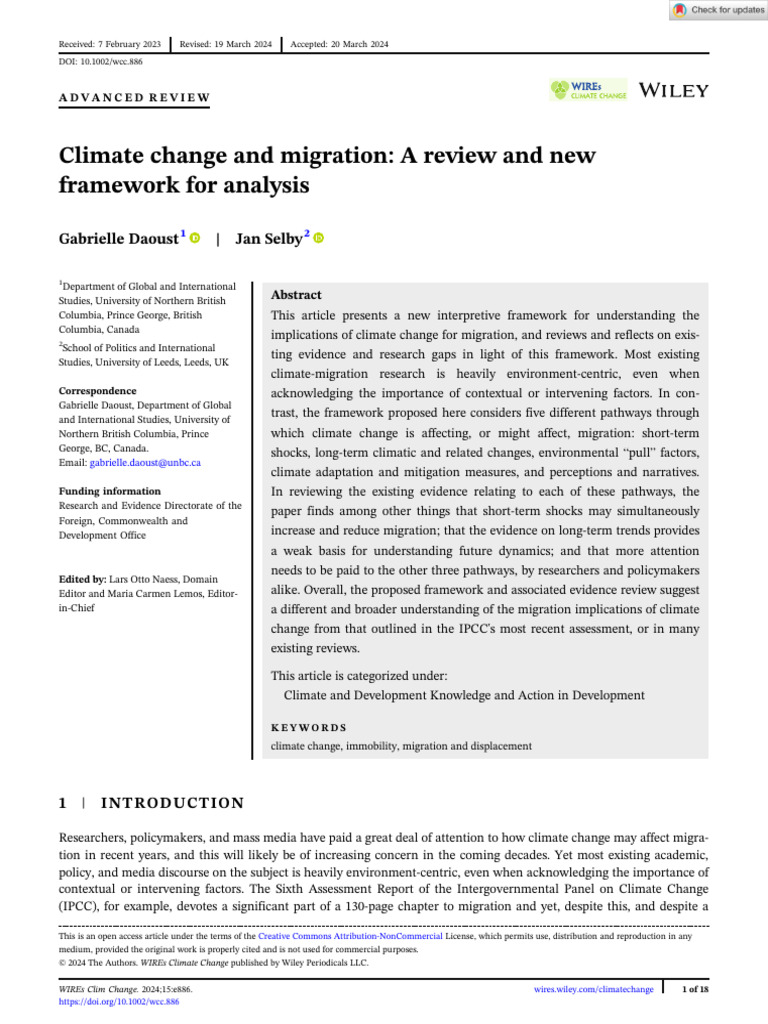 WIREs Climate Change - 2024 - Daoust - Climate Change and Migration A ...