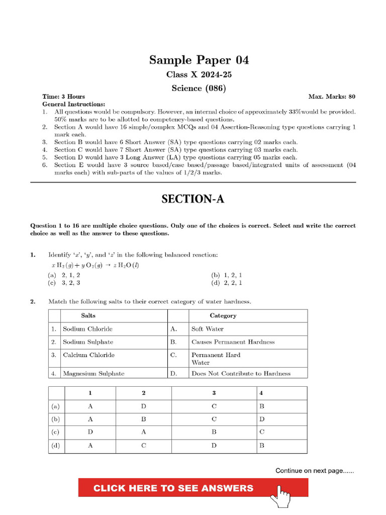 10 science sample paper 4 | PDF