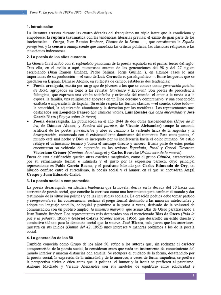 LITERATURA - (Tema 5) | PDF | Literatura española | Poesía