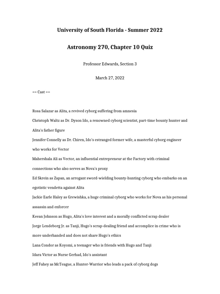 Astronomy 270 Chapter 10 Quiz | PDF