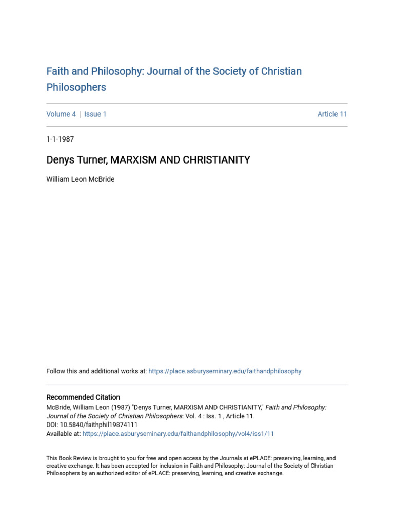 Denys Turner MARXISM AND CHRISTIANITY | PDF | Karl Marx | Dialectic
