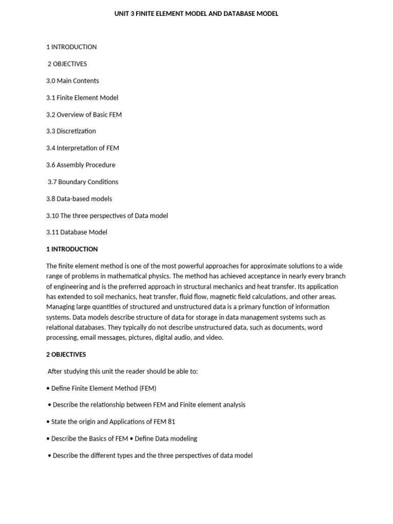 Unit 3 Finite Element Model And Database Model Pdf Data Model
