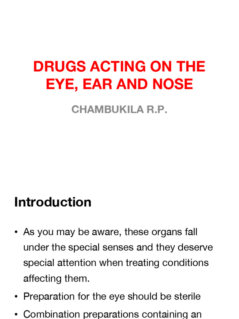 Drugs for Eye, Ear, and Nose Care | PDF | Glaucoma | Ophthalmology