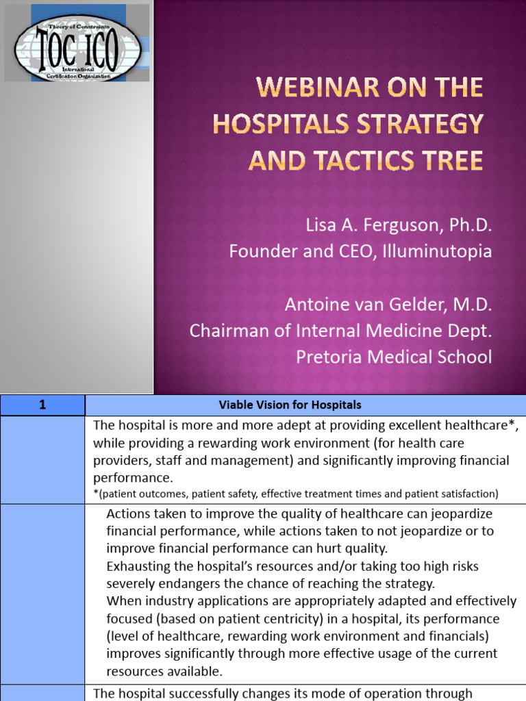 TOCICO Webinar On Hospitals SandT Tree Sep 8 2010 Final | PDF | Hospital | Health Care