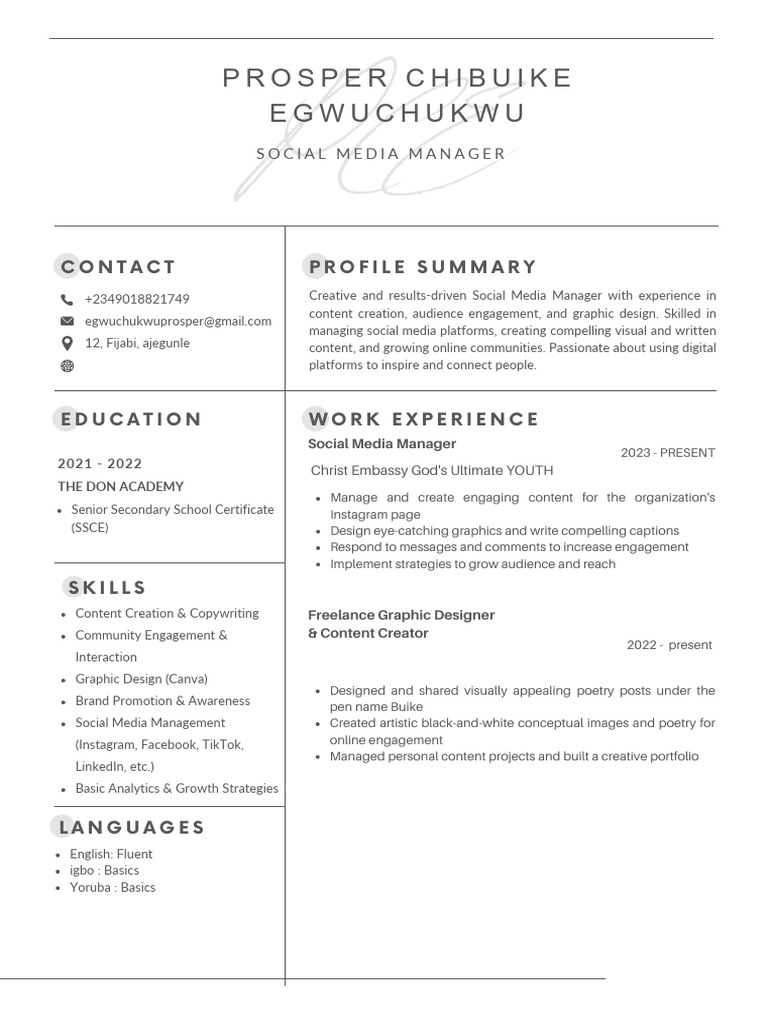 Minimalist White and Grey Professional Resume | PDF