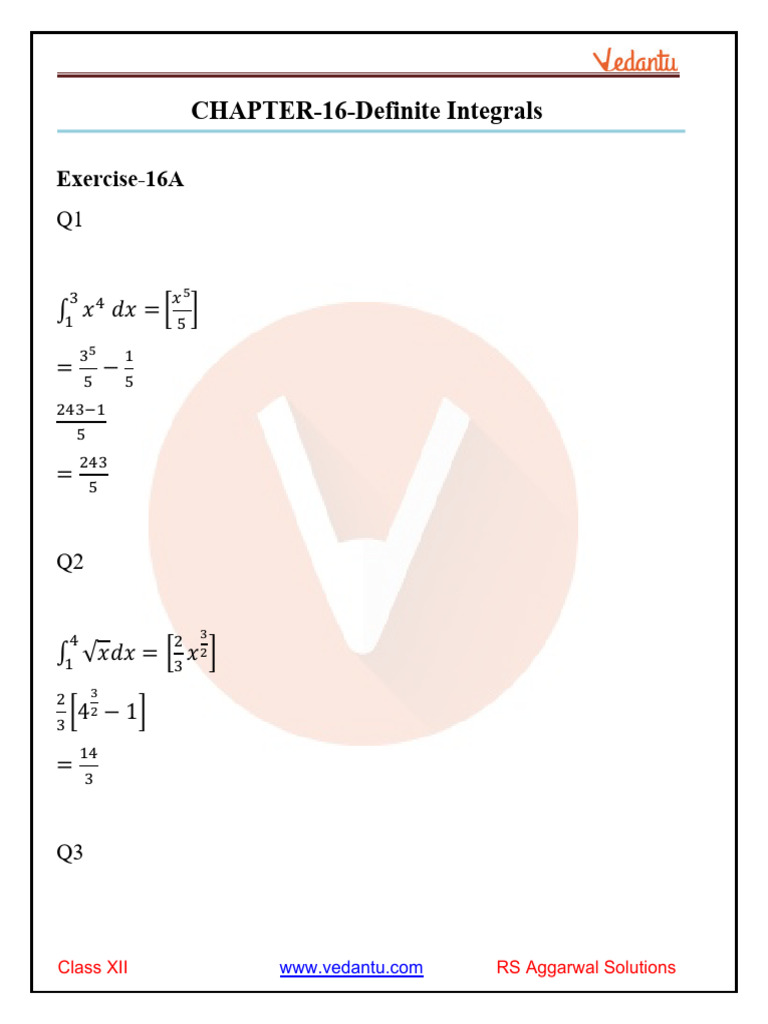 RS Aggarwal Class 12 Solutions Chapter-16 Definite Integrals | PDF | Elementary Mathematics ...
