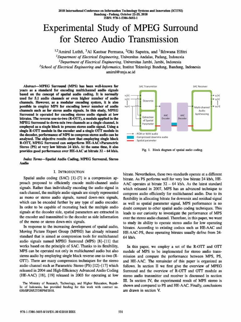 Experimental Study of MPEG Surround For Stereo Audio Transmission | PDF ...