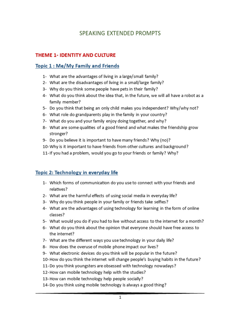 Speaking Extended Prompts | PDF | Schools | Climate Change