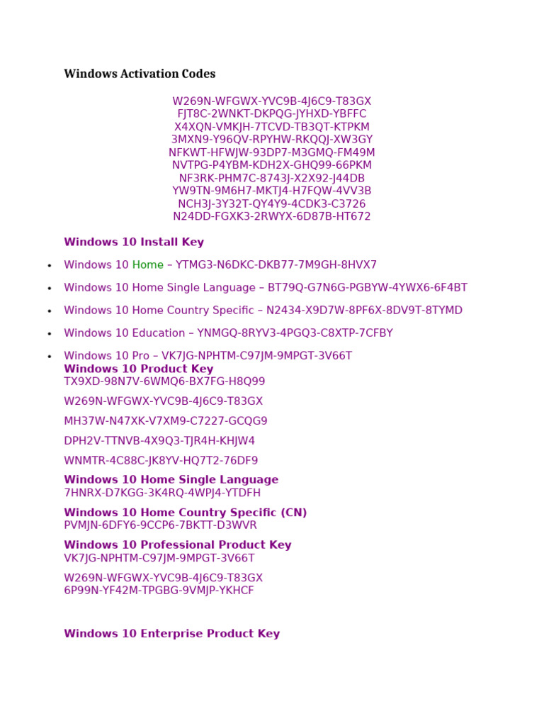 Windows Activation Codes | PDF