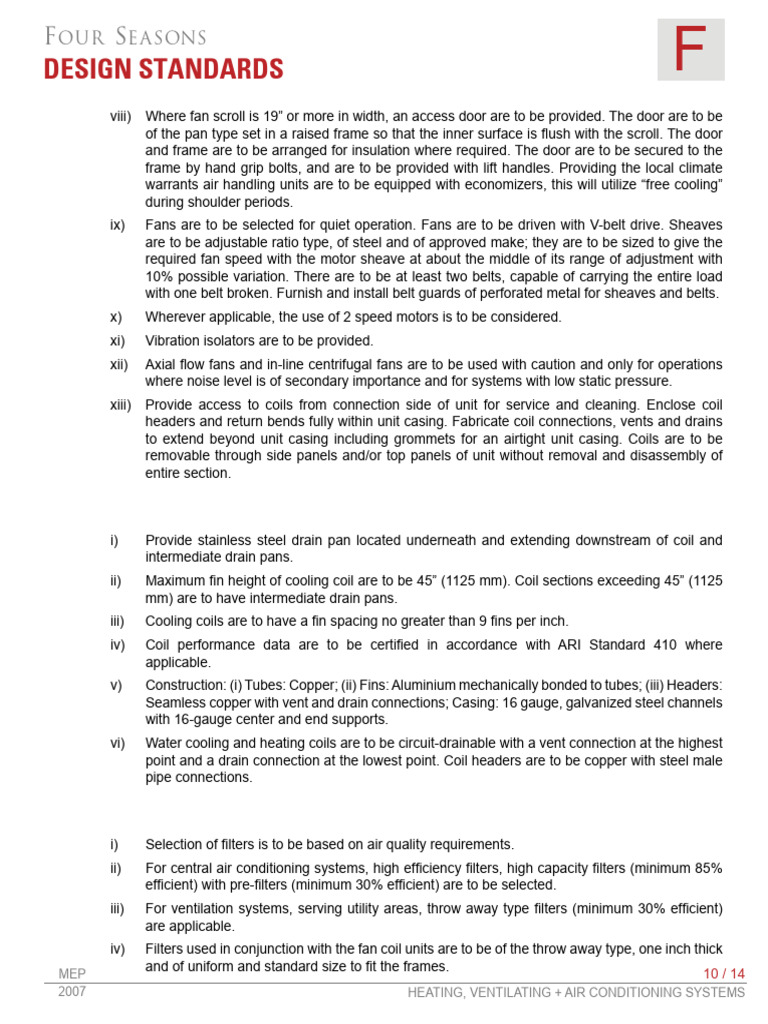Four Seasons HVAC Design Standards | PDF | Duct (Flow) | Pipe (Fluid ...