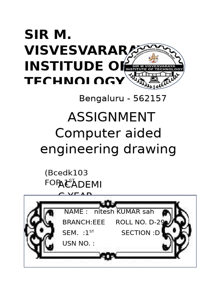 Sir M. Visvesvararaya Institude of Technology: Assignment Computer Aided Engineering Drawing | PDF