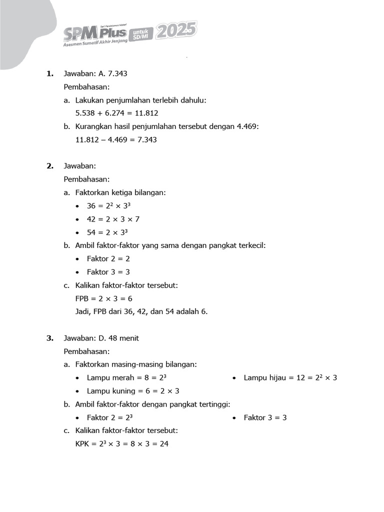 Kunci Jawaban Paket 1 Matematika SPM Plus 2025 | PDF