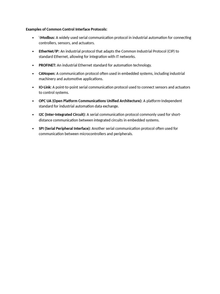 Examples of Common Control Interface Protocols | PDF