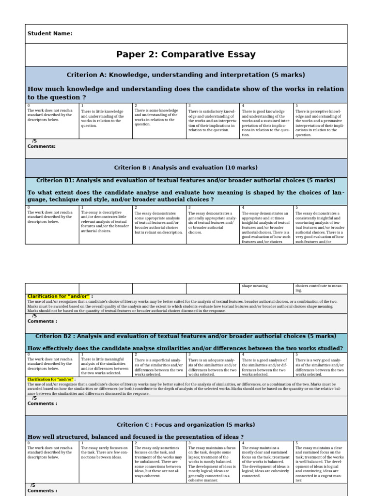 Paper 2 - Feedback Form - New Criteria | PDF | Essays | Linguistics