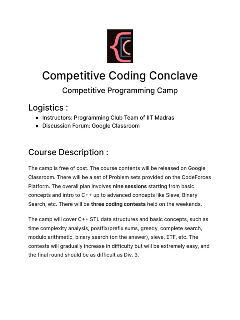 Competitive Coding Conclave - The CP Camp | PDF