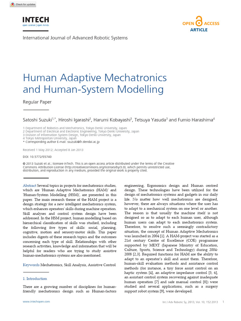 Suzuki Et Al 2013 Human Adaptive Mechatronics and Human System Modelling | PDF | Cognition ...
