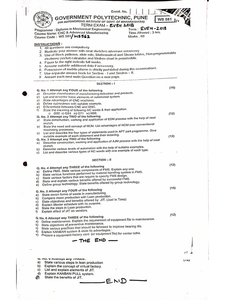 CNC Previous Question Paper | PDF