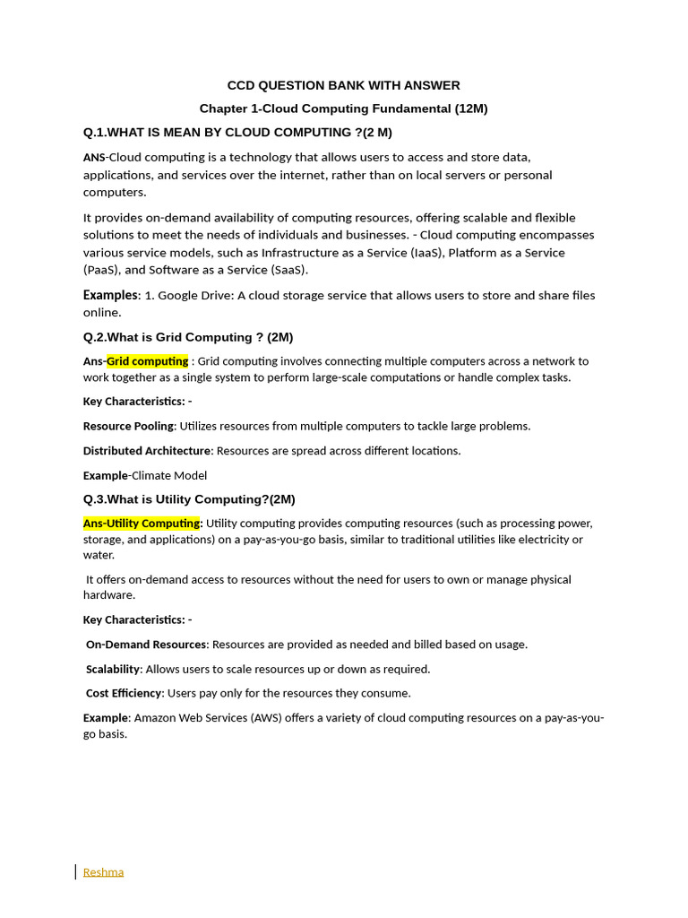 CCD Question Bank With Answer Ptt1 | PDF | Cloud Computing | Software As A Service