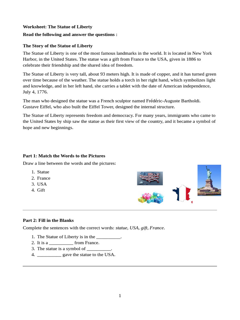 Statue of Liberty Worksheet | PDF