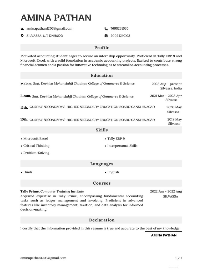 Amina Pathan - Resume | PDF