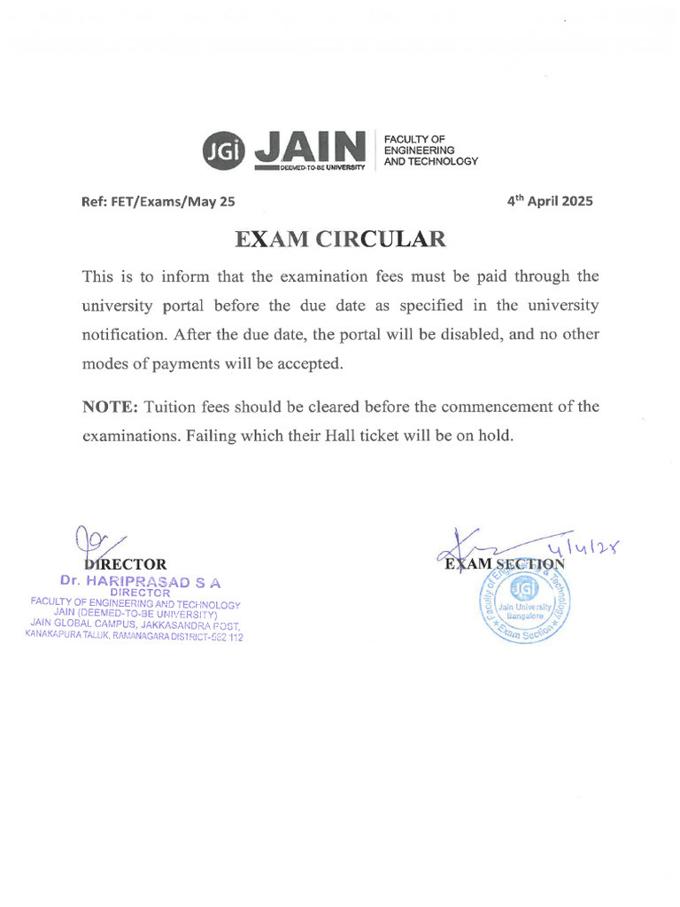 Exam Circular - May 25 | PDF