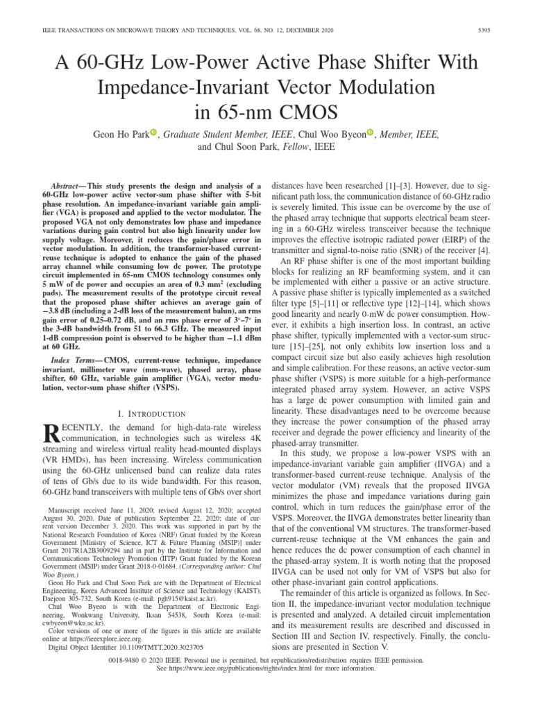A 60-GHz Low-Power Active Phase Shifter With Impedance-Invariant Vector ...