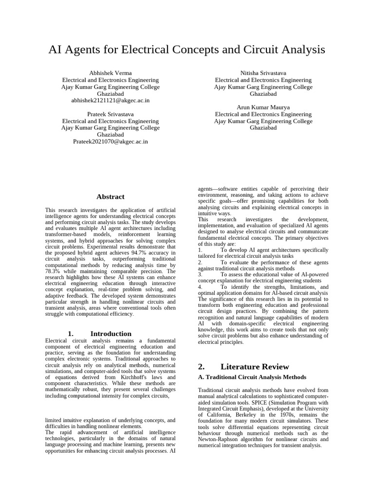 AI Agents For Electrical Concepts and Circuit Analysis 2 | PDF ...
