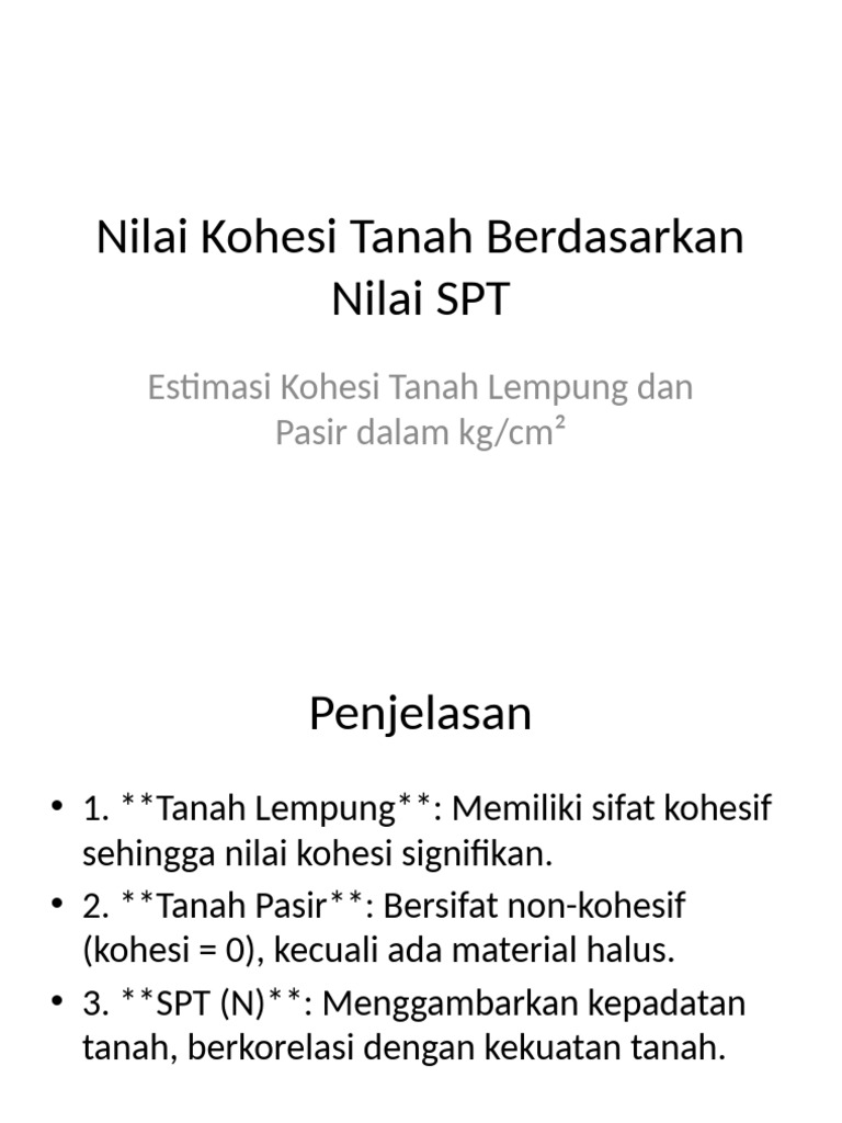 Nilai Kohesi Tanah Berdasarkan SPT | PDF