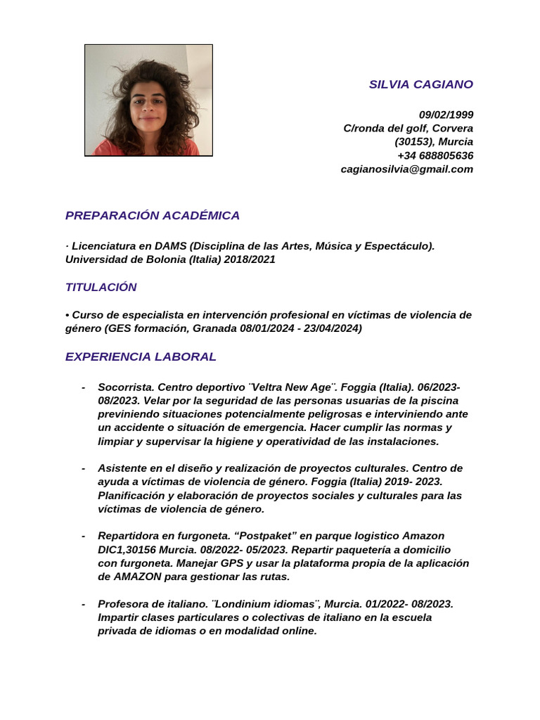 CV Silvia Cagiano | PDF