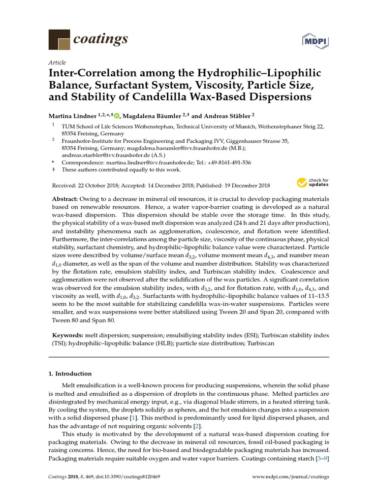 Coatings 08 00469 v2 | PDF | Emulsion | Colloid