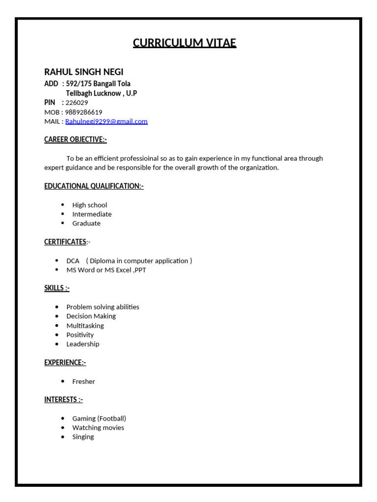 Curriculum Vitae: Rahul Singh Negi | PDF