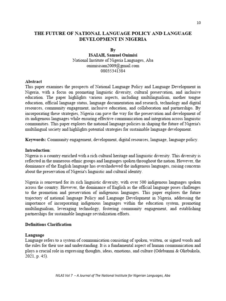 The Future of National Language Policy and Language Development in Nigeria | PDF | Linguistics ...