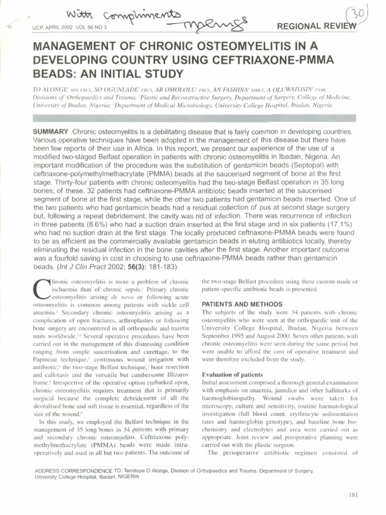 ALONGE OM OLUWATOSIN Et All Management of Chronic Osteomyelitis in A ...