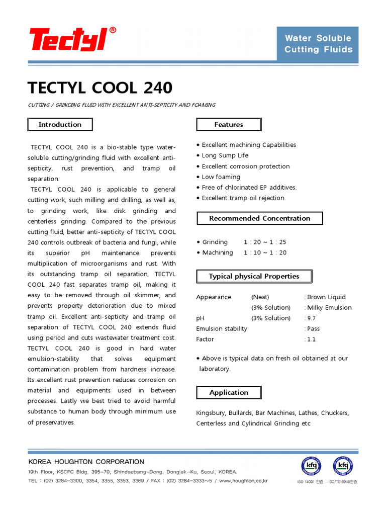 Tectyl Cool 240 Cutting Grinding Oil | PDF | Grinding (Abrasive Cutting ...