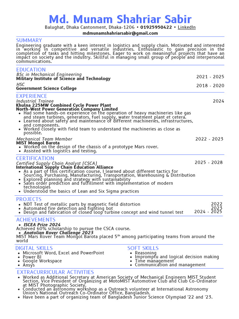 MD Munam Shahriar's Resume | PDF
