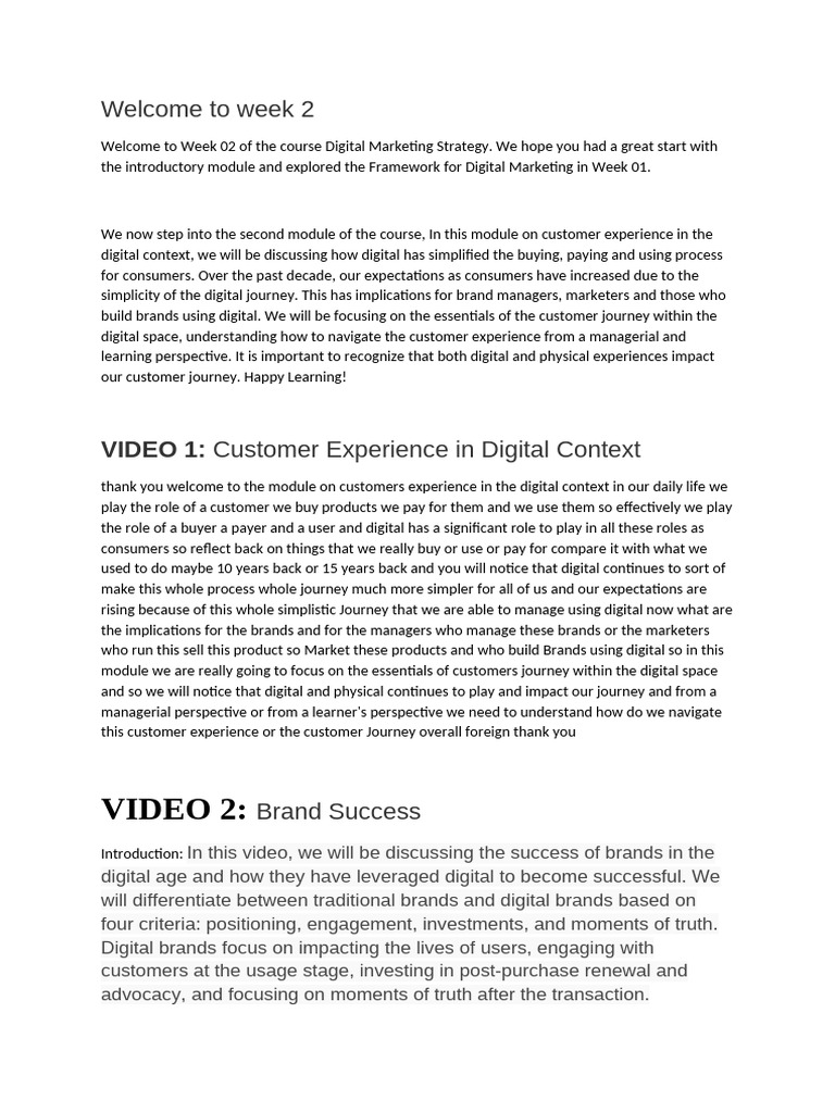Digital Marketing Week 2 | PDF | Customer Experience | Brand