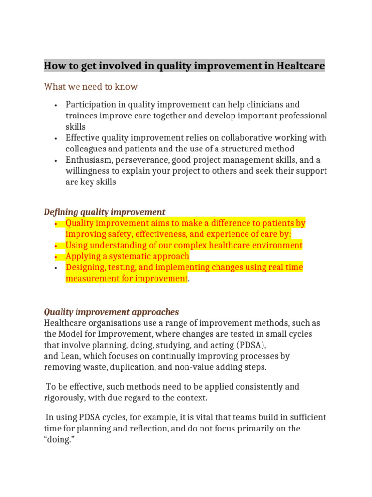 Concept Note On Quality Improvement in Healtcare | PDF | Health Care ...