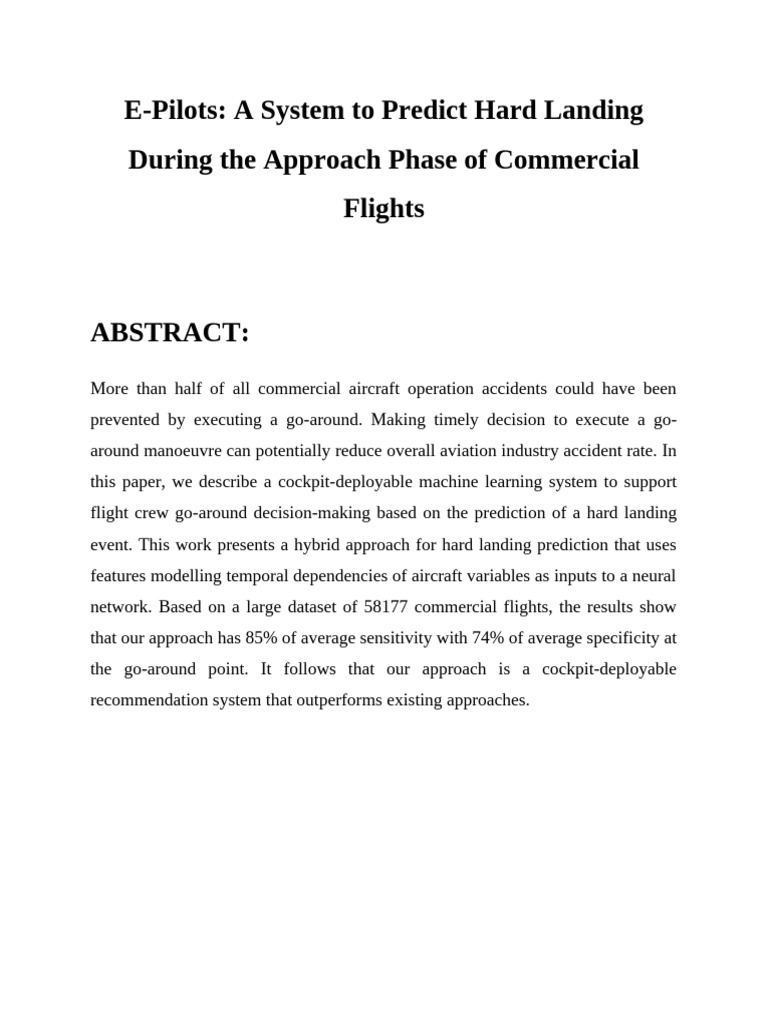E-Pilots: A System To Predict Hard Landing During The Approach Phase of ...