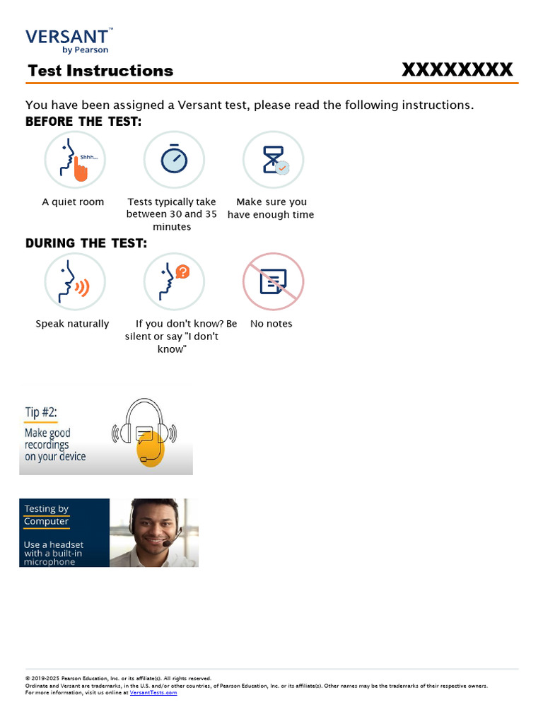 NM Pearson Versant Test Instructions | PDF