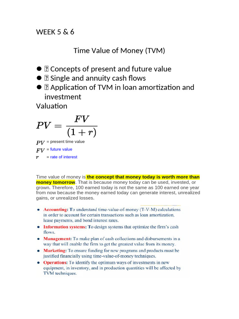Time Value of Money Week 5 and 6 | PDF