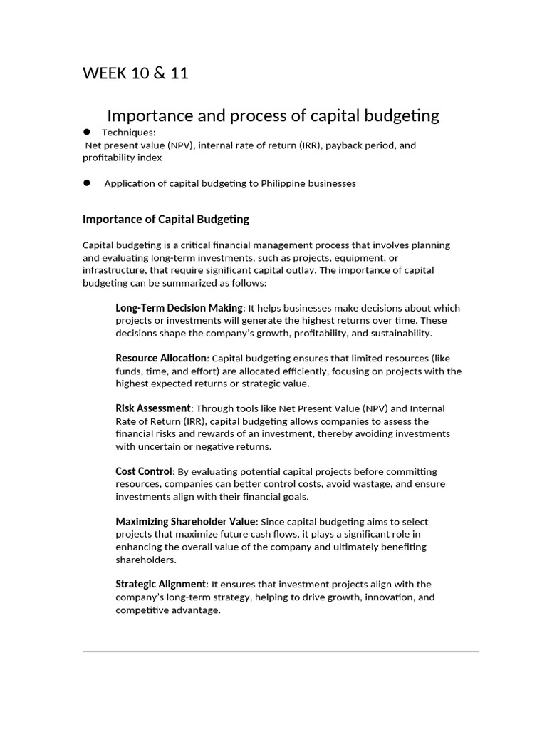 Capital Budgeting WEEK 10 AND 11 | PDF | Capital Budgeting | Net Present Value