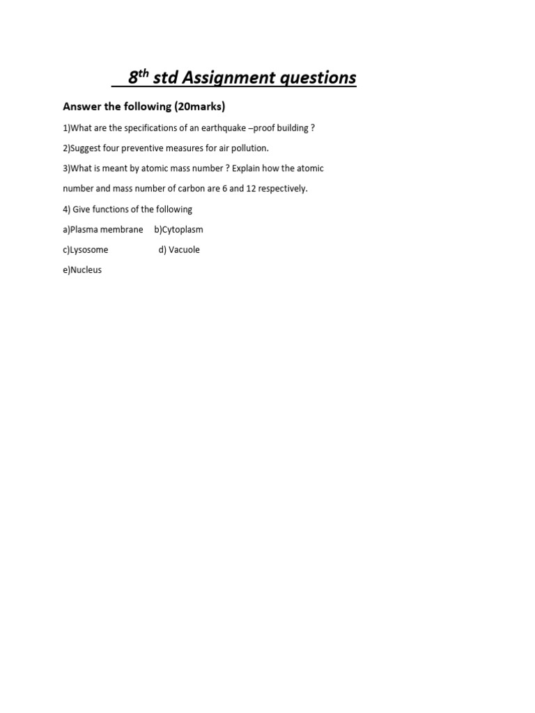 8th Std Assignment Questions Pdf 1292