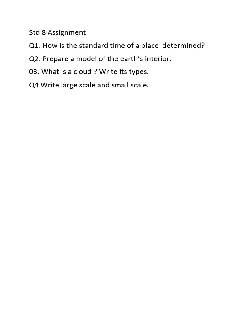 STD 8 Assignment Questions | PDF