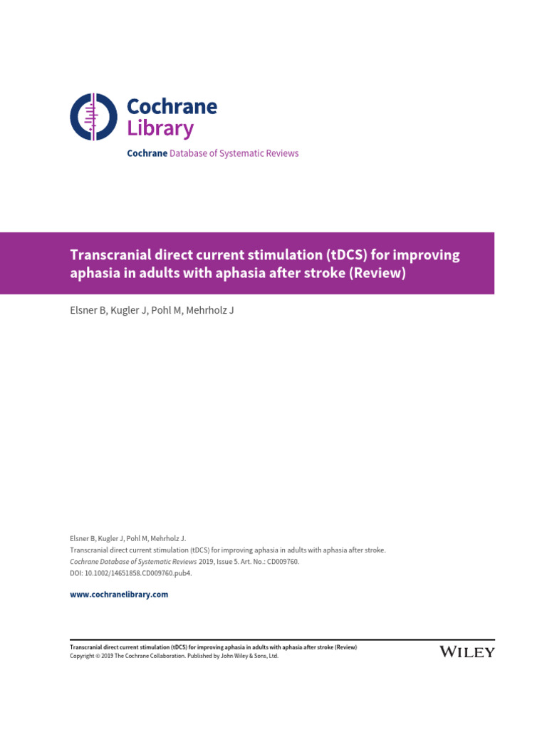 Transcranial Direct Current Stimulation (TDCS) For Improving Aphasia (Elsner Et Al, 2019) | PDF ...