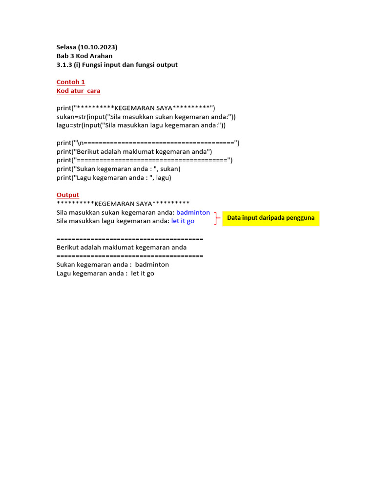 ASK T2 - Contoh Kod Arahan Fungsi Input Dan Output - 10.10.23 | PDF