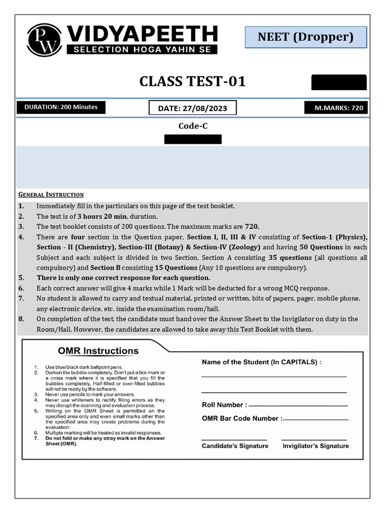 City Test - 01 - Test Paper & Answer Key-4 | PDF | Meiosis | Mole (Unit)