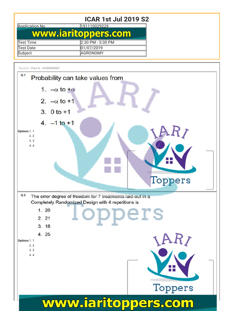 Agronomy Jrf Paper 2019 (1) | PDF | Multiple Choice | Social Science ...
