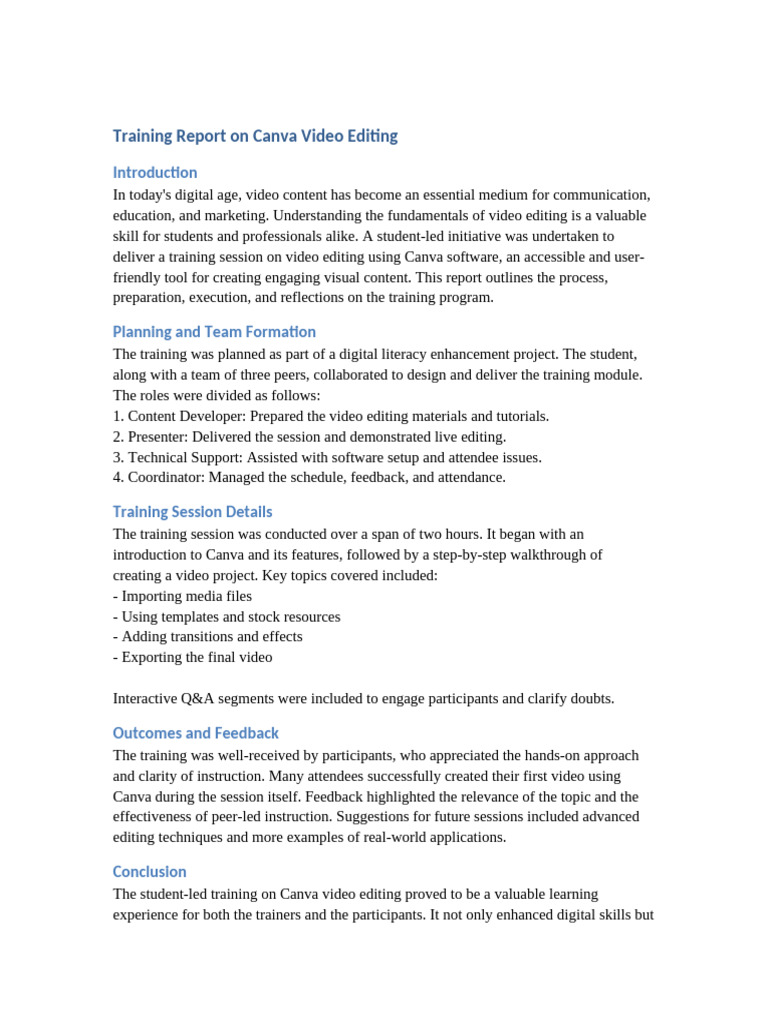 Canva Video Editing Training Report | PDF