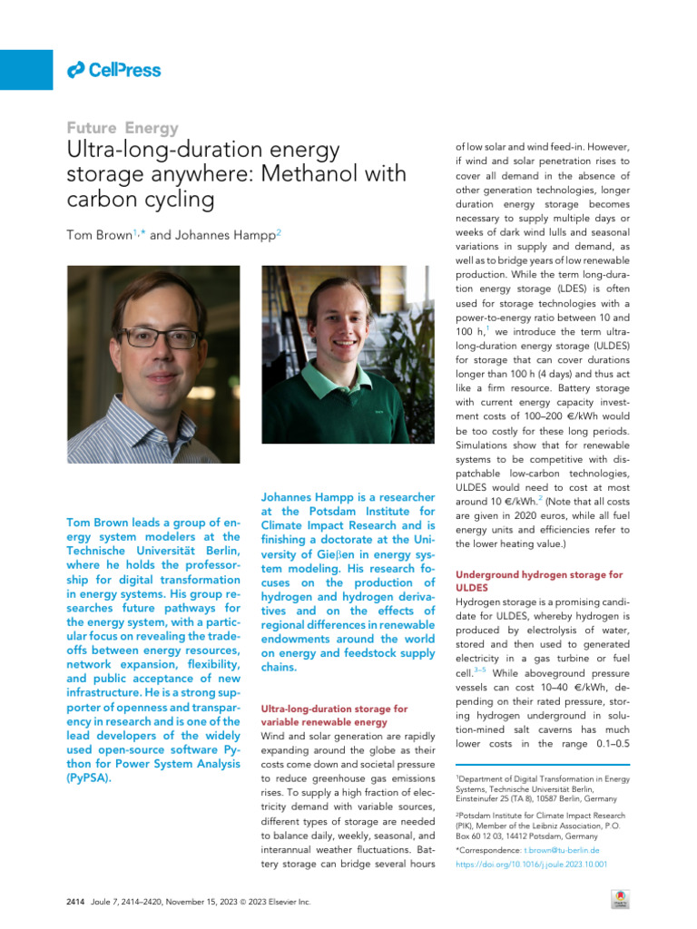 Ultra-Long-Duration Energy Storage Anywhere Methanol With Carbon ...